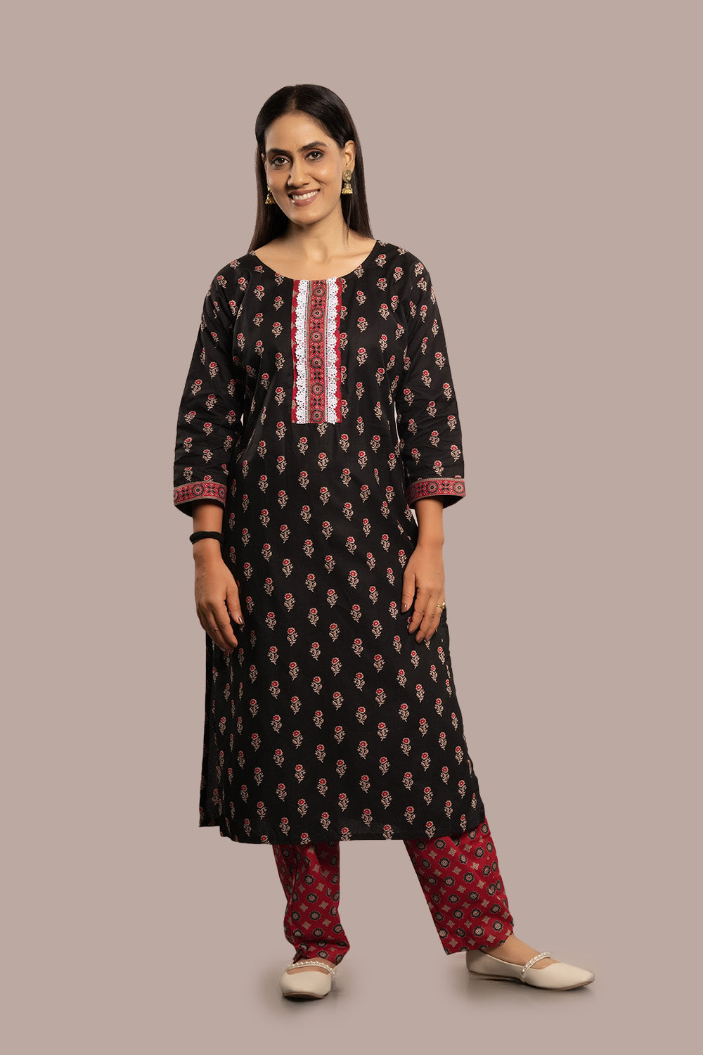 Lace Work Floral Block Printed Salwar Kameez & Dupatta – R Pious Couture
